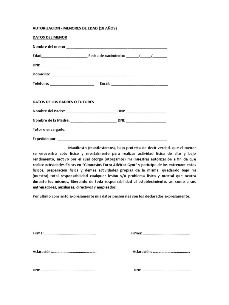 AUTORIZACION DE MENOR | PDF