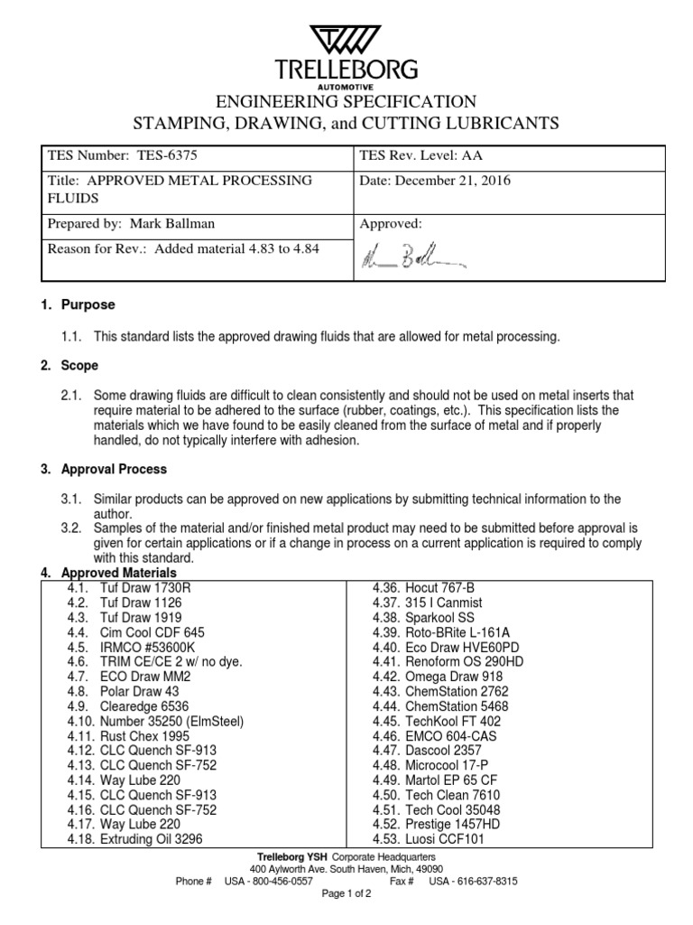 Engineering Specification Stamping, Drawing, and Cutting Lubricants ...