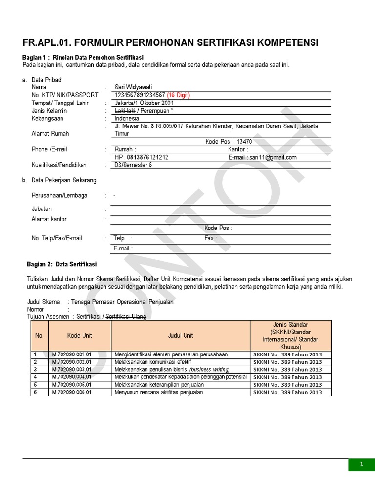 Contoh Pengisian Apl 01 Dan Apl 02 - 2022 | PDF
