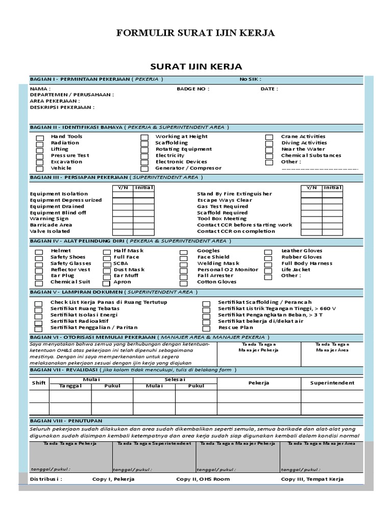 Form Lembar Surat Ijin Kerja | PDF