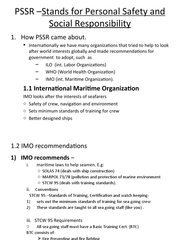 PSSR - Stands For Personal Safety and Social Responsibility: 1. How PSSR Came About | Download ...