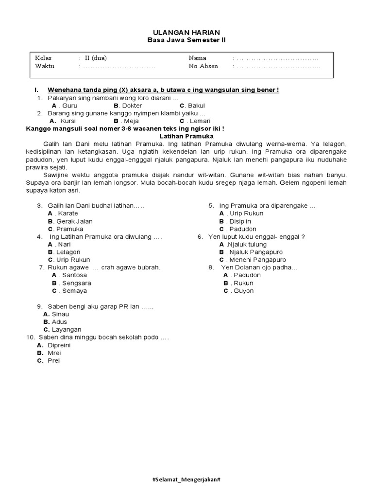 Ulha B.jawa SMTR 2 Kelas 2 | PDF