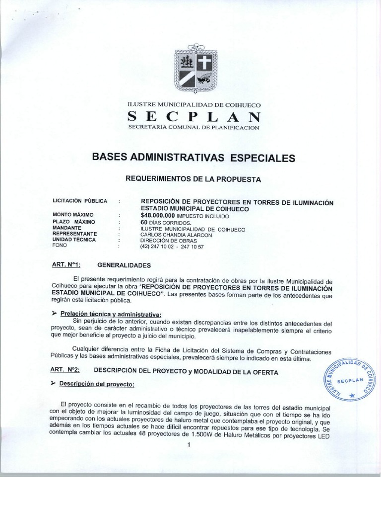 Secplan: Bases Administrativas Especiales | PDF | Multa (pena) | Presupuesto
