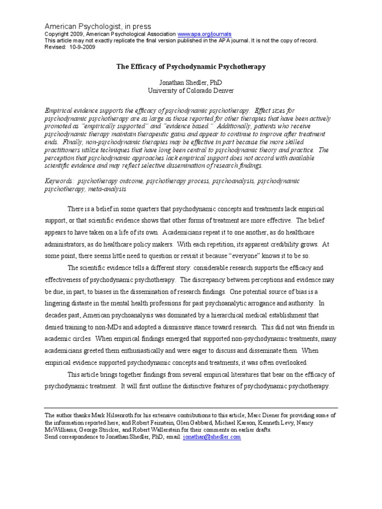 The Efficacy of Psychodynamic Psychotherapy: American Psychologist, in ...