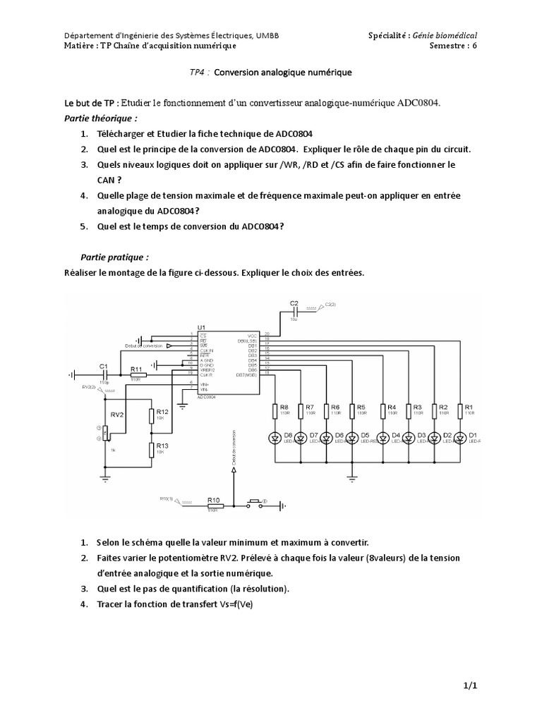 TP Conversion Analogique-Numérique ADC0804 | PDF | Technologie et ...