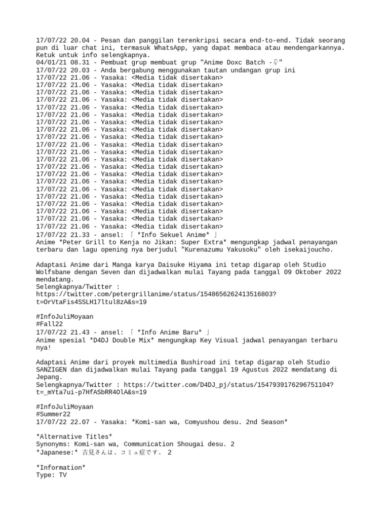 Chat WhatsApp Dengan Anime Doxc Batch - ? | PDF