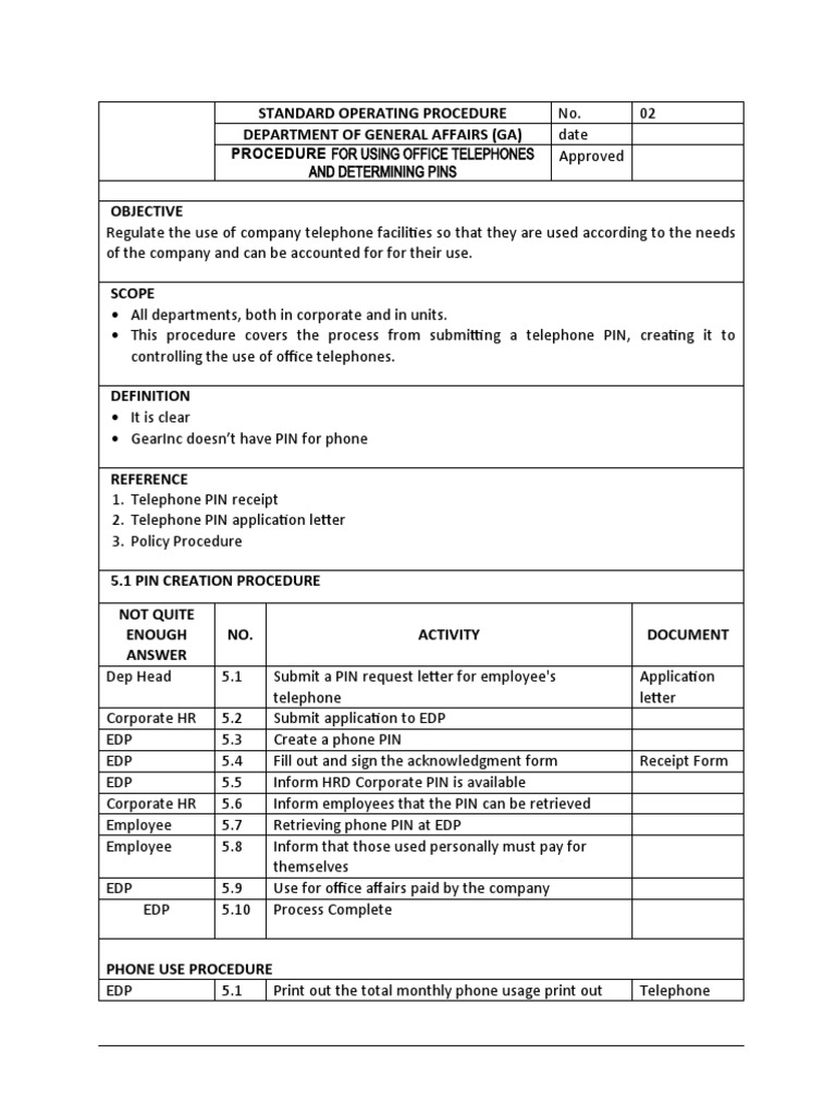 02 Sop Using Office Telephones and Determining Pins Telepon | PDF