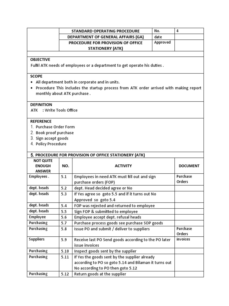 04 Sop Provision Office Stationary (Atk) | PDF | Business