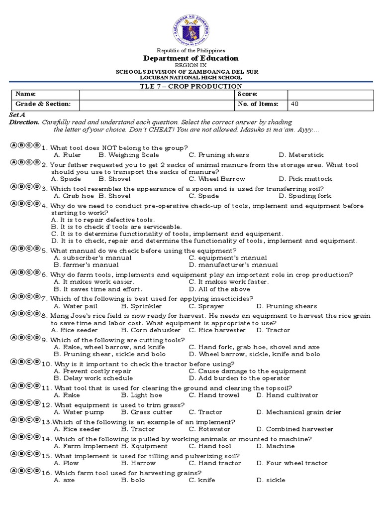 Grade 7 Crop Production Practices | PDF | Agriculture | Plough