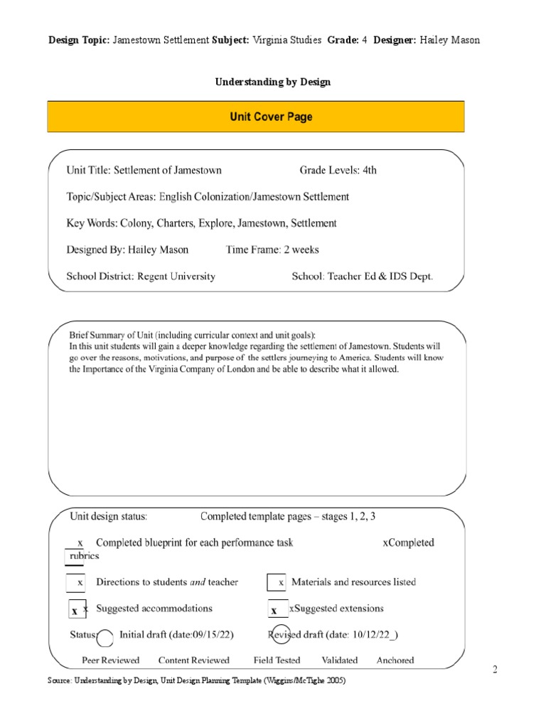 Jamestown Unit Plan | PDF | Cognitive Science | Behavior Modification