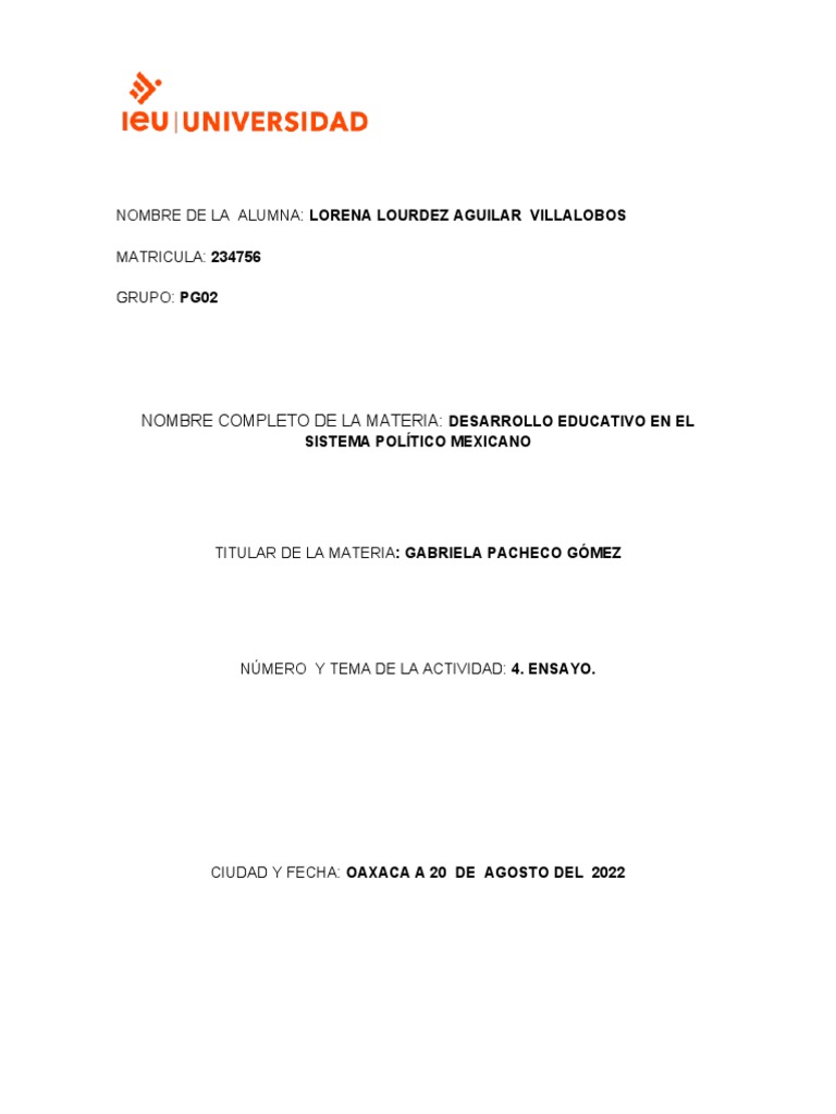 Ensayo La Evolución de La Edu Sup en Mexico y El Efecto de las ...