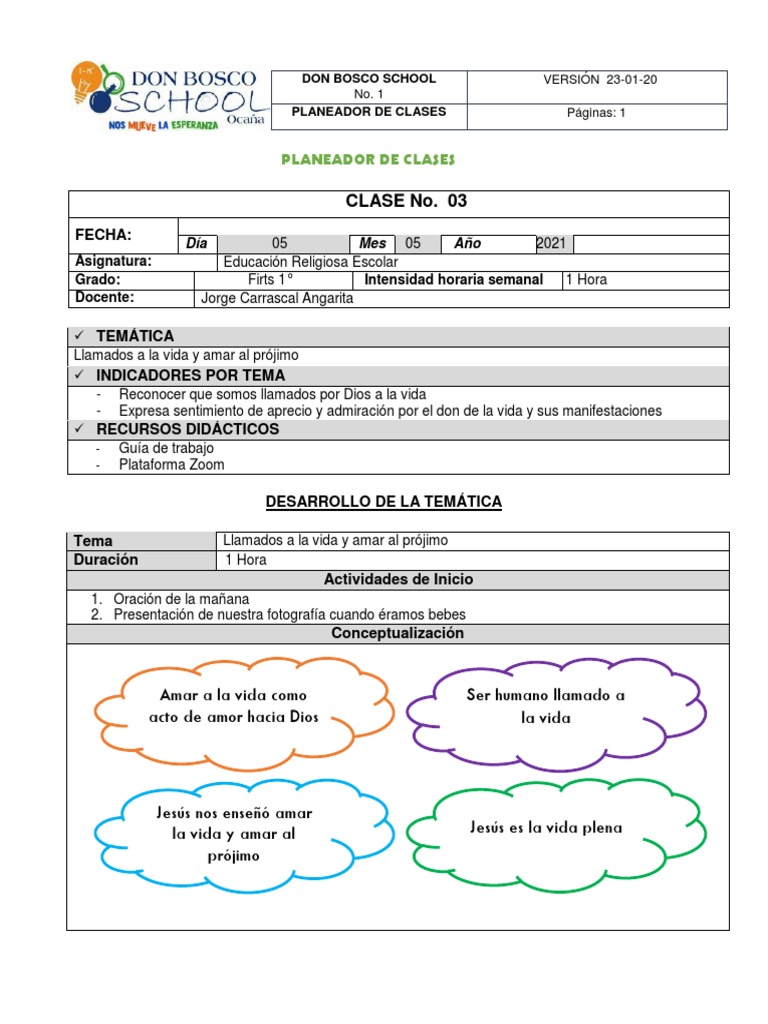 Religion 1° (Plan de Clase 03) | PDF