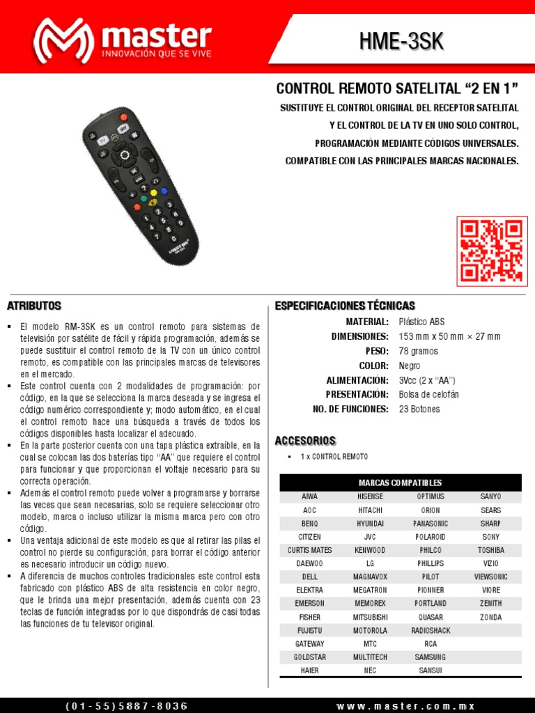 Hme-3Sk: Control Remoto Satelital "2 en 1" | PDF | Control remoto ...