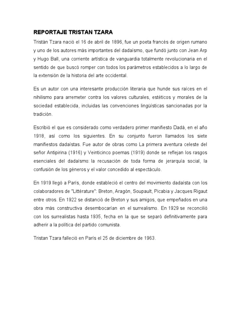 Reportaje Tristan Tzara | PDF