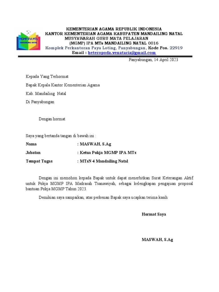 Surat Permohonan SK Kemenag | PDF