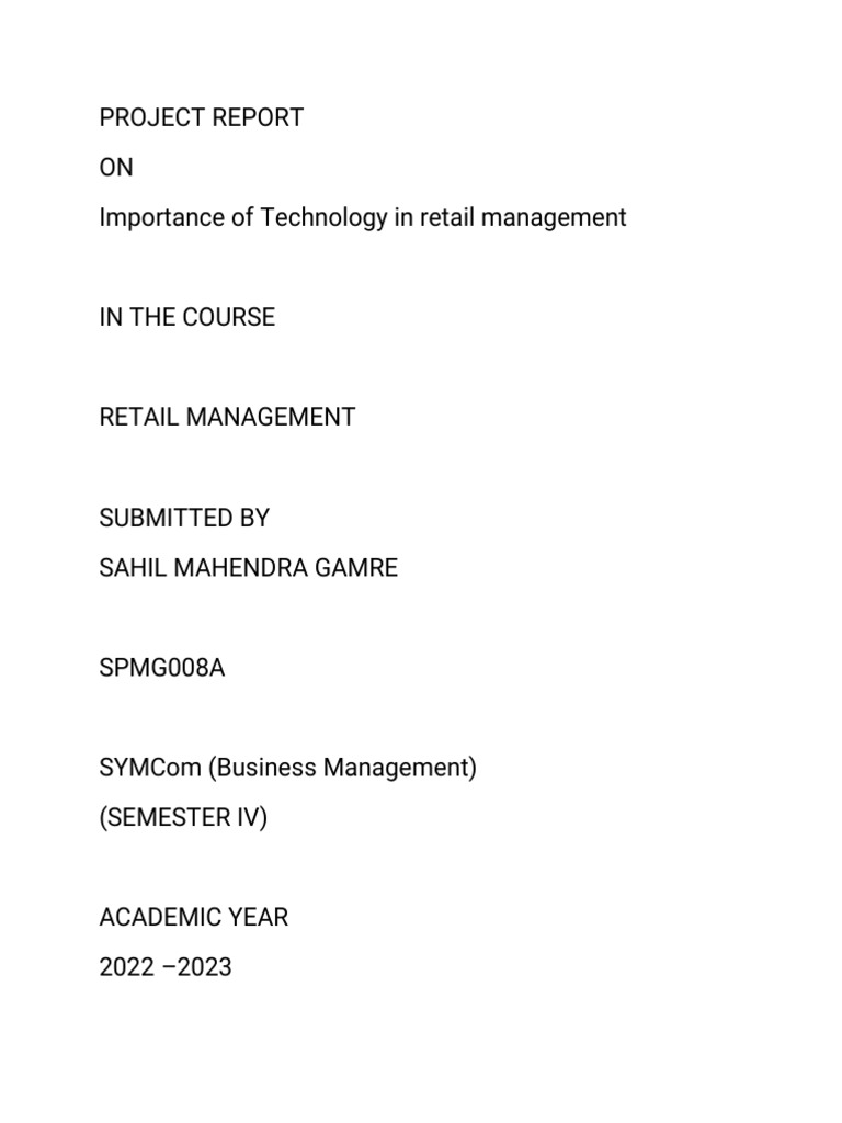 Retail Management Project Sahil Gamre | PDF