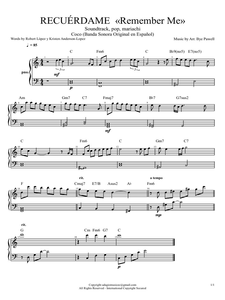 Recuerdame (Coco) PIANO | PDF