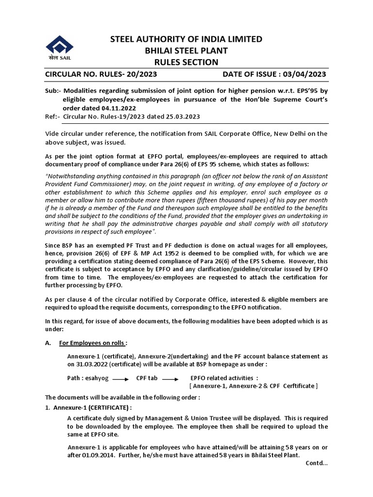 20-2023 Modalities Regarding Submission of Joint Option For Higher ...