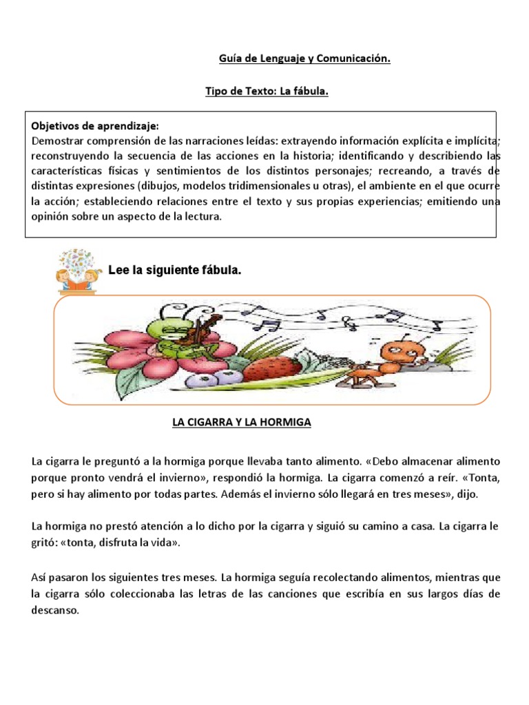 Guía La Fábula Pdf Fábula Hormiga