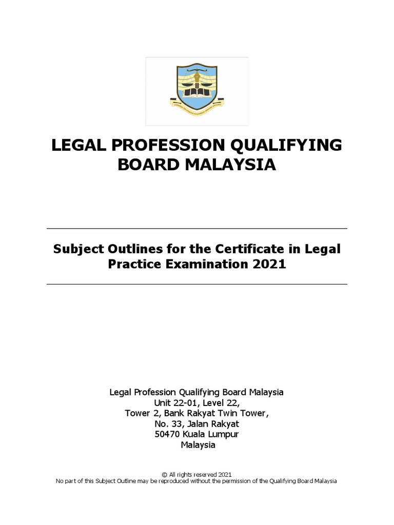 Legal Profession Qualifying Board Malaysia: Subject Outlines For The ...