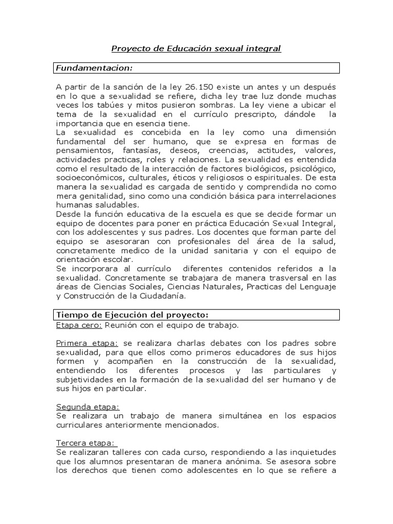 658100854 Proyecto De Educación Sexual Integral Pdf Sexualidad Educación Sexual