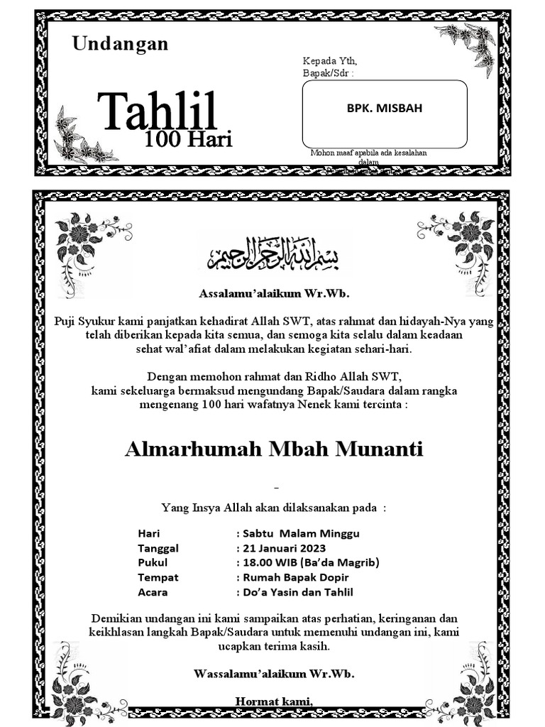 Und Tahlilan 40 HR | PDF