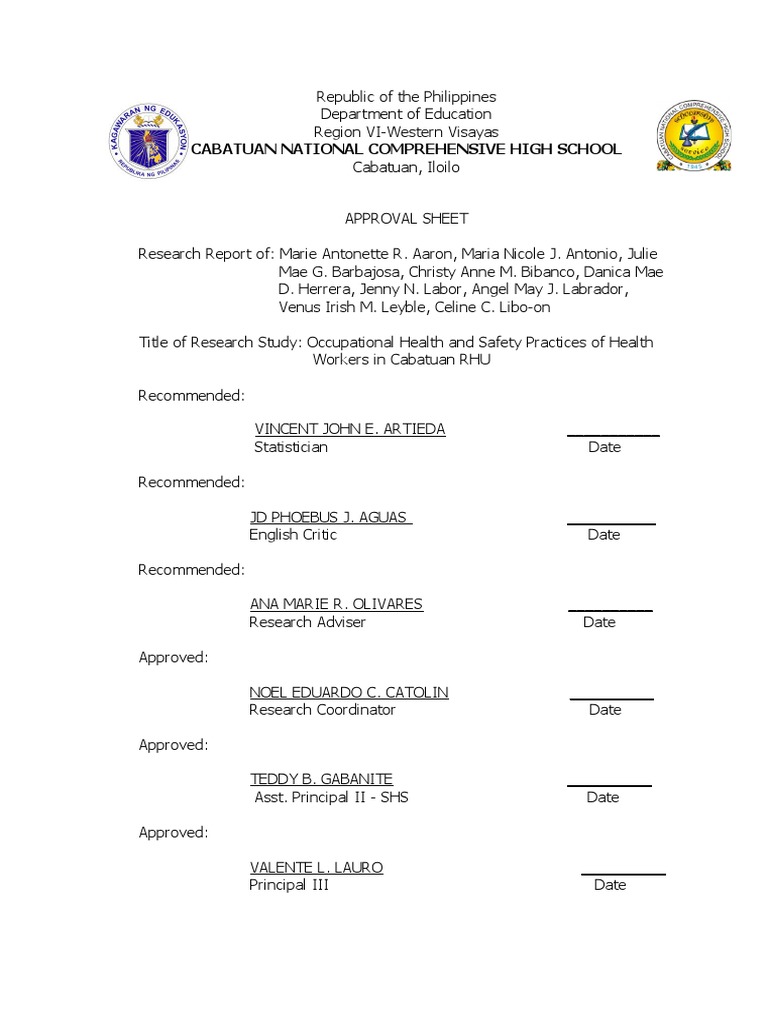 Approval Sheets | PDF | Safety | Occupational Safety And Health