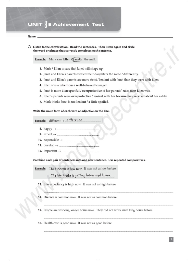 SUMMIT 1 Unit 8 Test | PDF | Birth Rate | Human Development