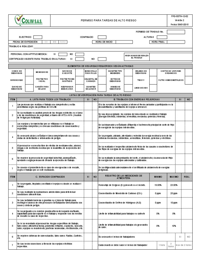 FPG-SSTA-12-02 Permiso para Trabajos de Alto Riesgo | PDF | Química | Ciencias fisicas