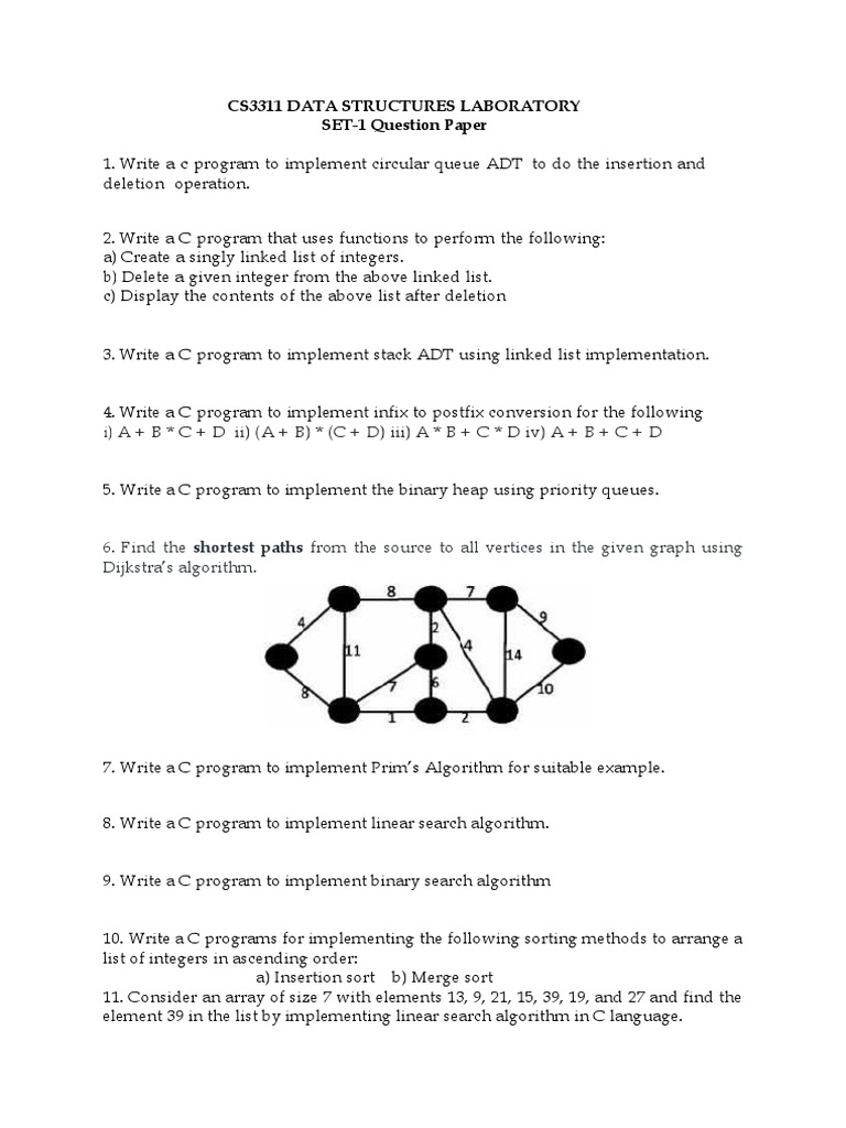 CS3311 Data Structures Lab Questions | PDF CS3311 Data Structures Lab Questions | PDF