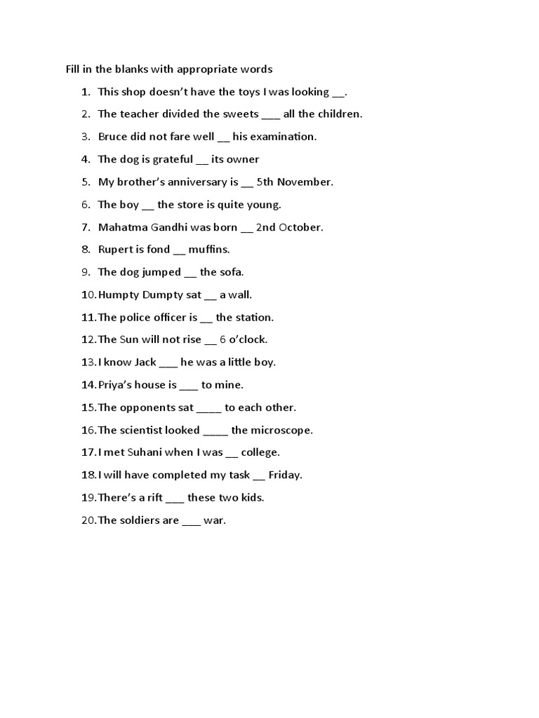 Fill in The Blanks With Appropriate Words | PDF