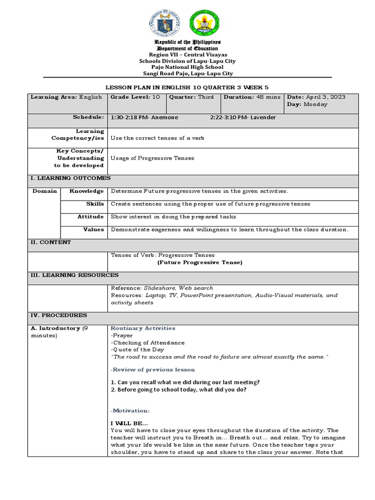 DLP G10Q3W5 Monday Demo | PDF | Grammatical Tense | Cognition