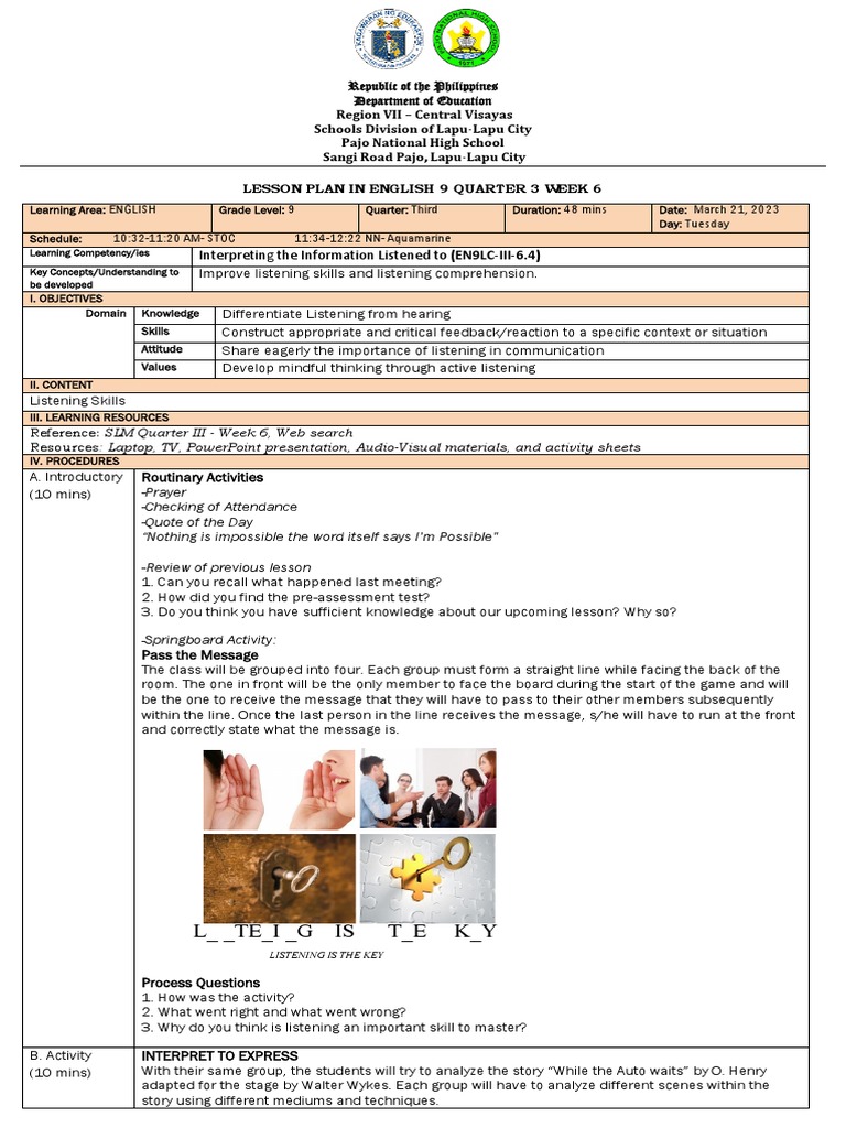 Enhancing Listening Skills in Grade 9 | PDF | Reading Comprehension ...