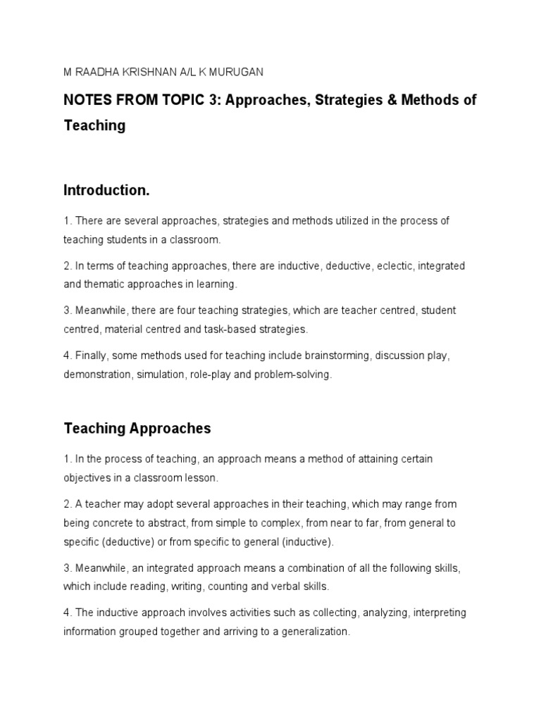 Teaching Approaches and Strategies Overview | PDF | Teachers | Teaching ...