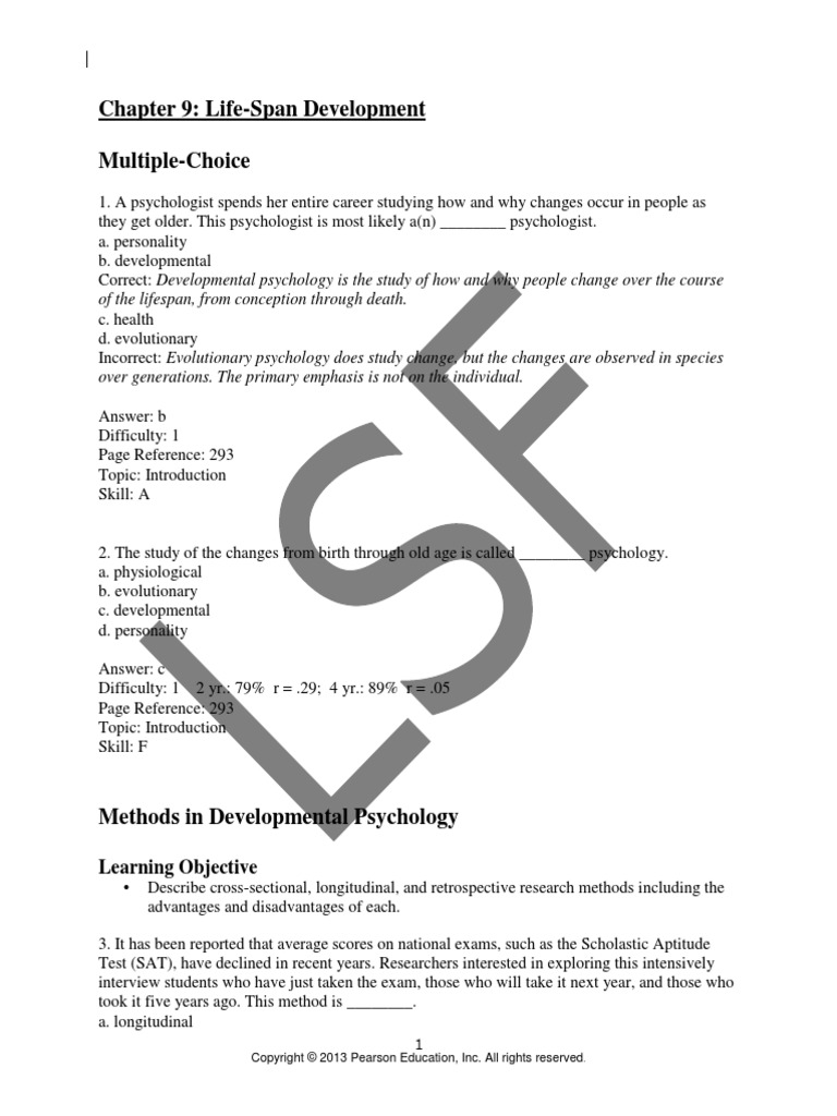 Chapter 9: Life-Span Development Multiple-Choice: of The Lifespan, From Conception Through Death ...