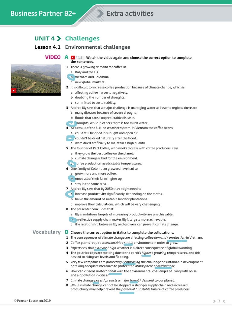 Business Partner B2Plus Ex Class Practice WorkSheet - U4 | PDF ...