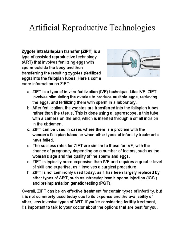 Artificial Reproductive Technologies: Zygote Intrafallopian Transfer ...