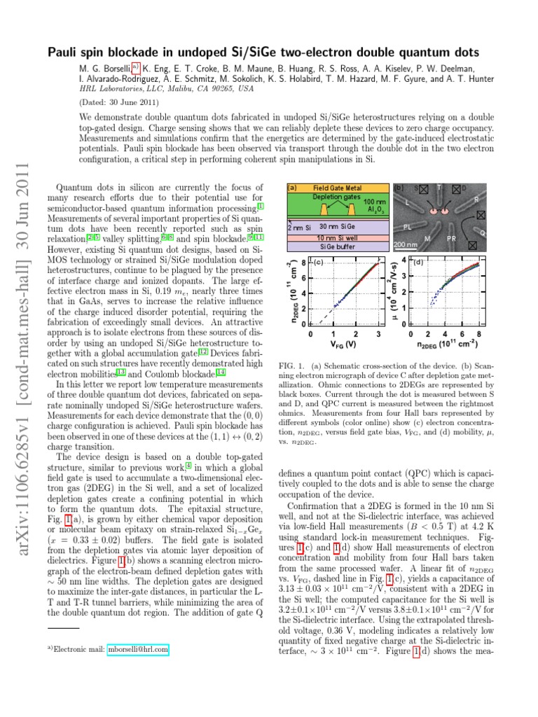 Pauli Spin Blockade in Undoped SiSiGe Two-Electron Double Quantum Dots ...