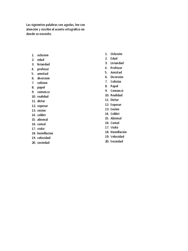Lista de Palabras Agudas | PDF