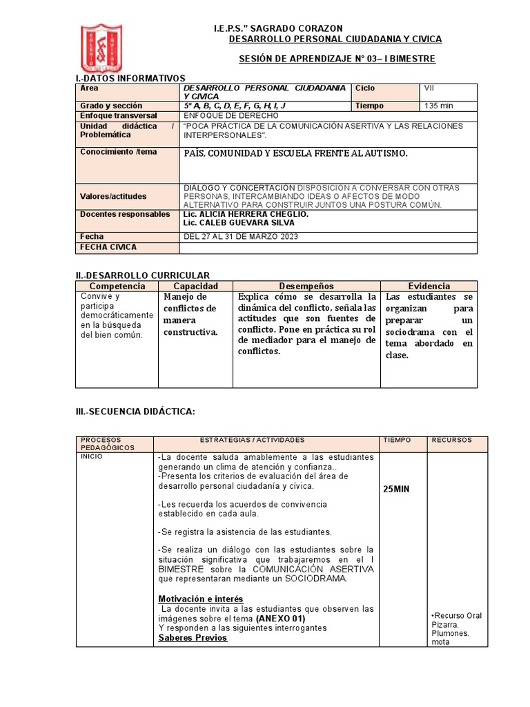 Sesion Iii DPCC Quinto | PDF | Aprendizaje | Evaluación