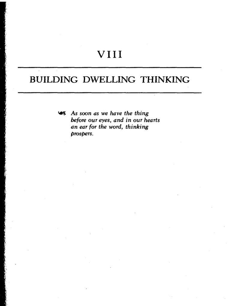 Heidegger Building Dwelling Thinking | PDF | Thought | Divinity Heidegger Building Dwelling Thinking | PDF | Thought | Divinity