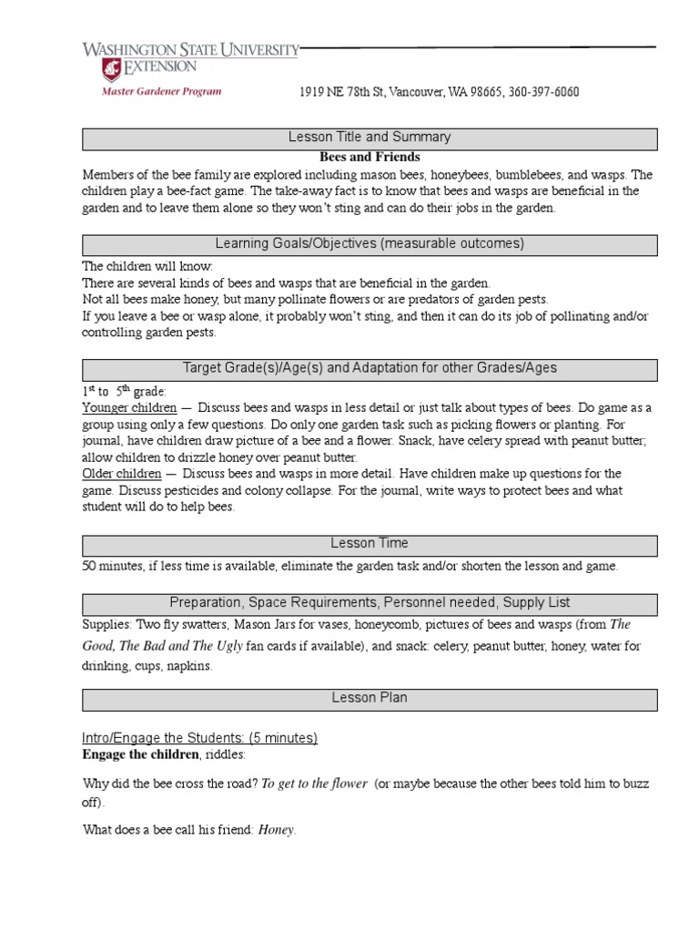 Lesson Plan Bees | PDF | Honey Bee | Wasp