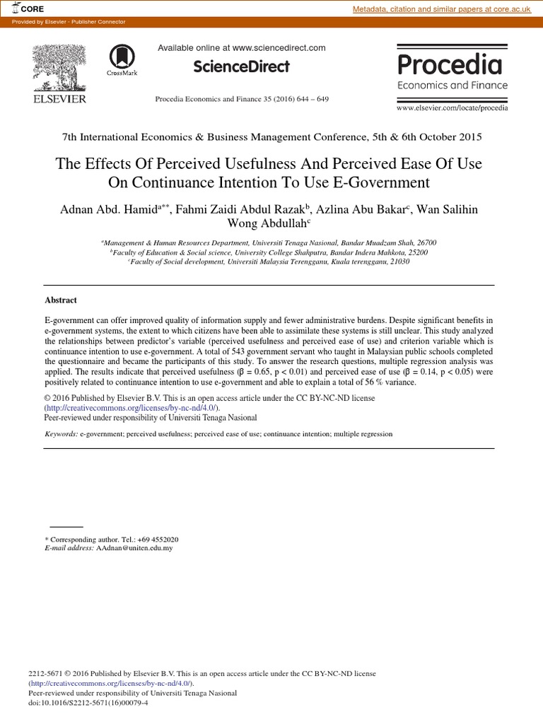 The Effects of Perceived Usefulness and Perceived Ease of Use On Continuance Intention To Use E ...