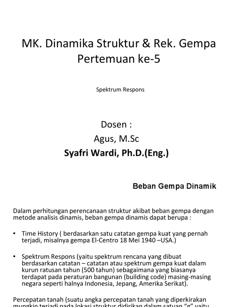 Pertemuan-5 - Dinamika Struktur & Rek - Gempa | PDF