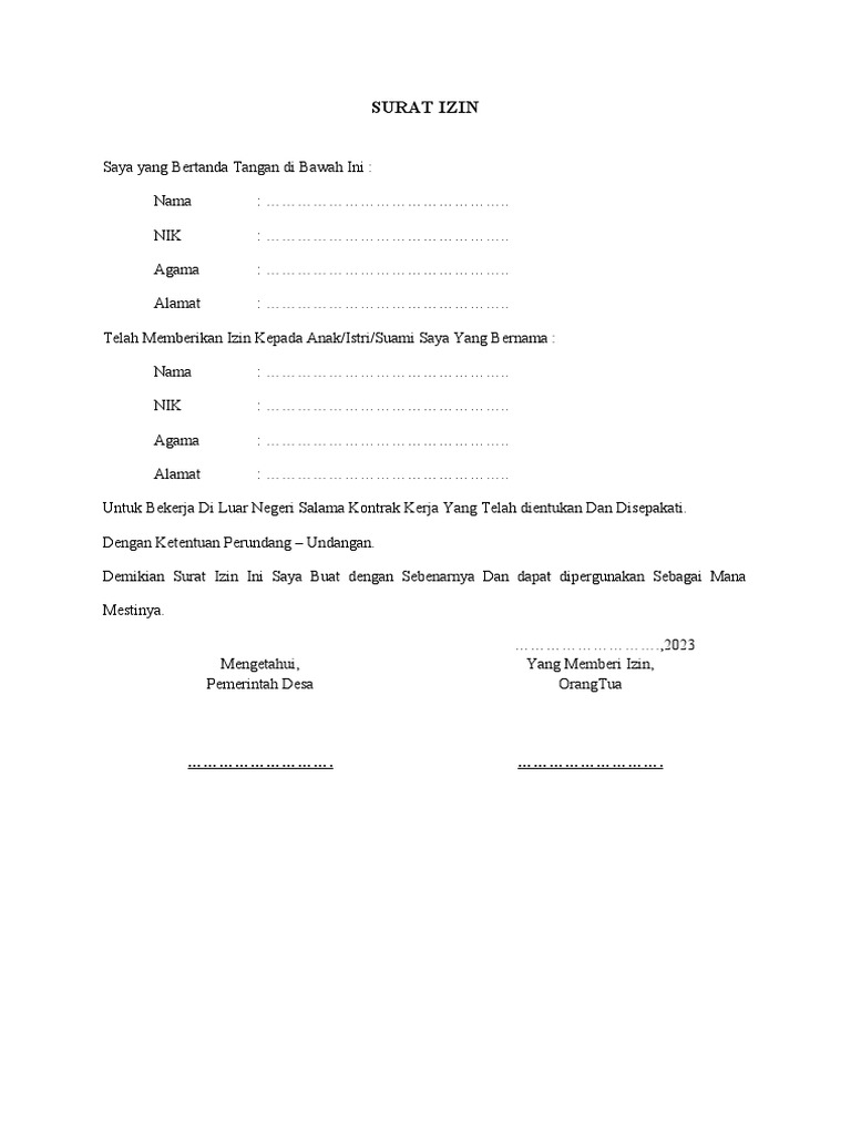 Surat Izin TKW | PDF