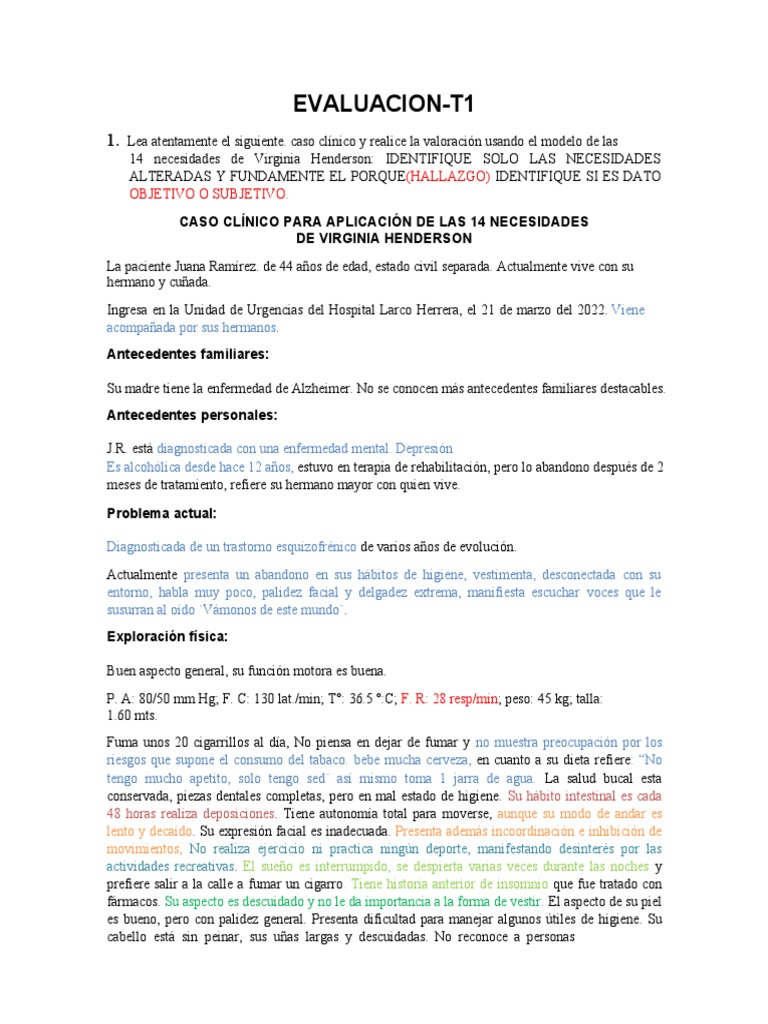 Evaluacion T1 Metodología Cuid. Enf. 1 - Grupo 7581 | PDF | Esquizofrenia | Enfermedades y ...