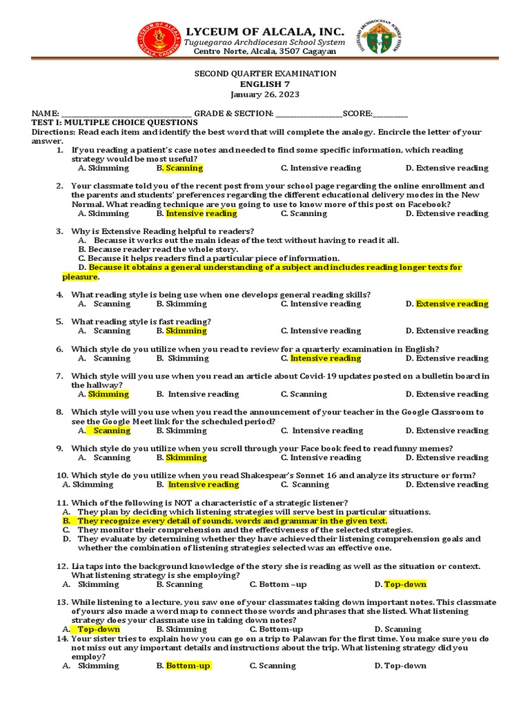 Second Quarter Examination | PDF | Top Down And Bottom Up Design ...