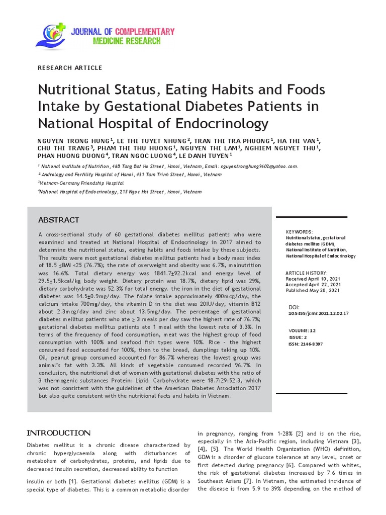 Nutritional Status, Eating Habits and Foods Intake by Gestational ...