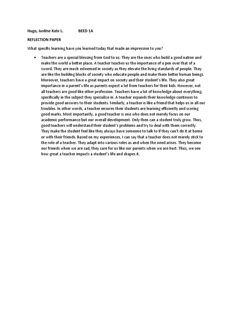 Ped 103 - Reflection Paper | PDF