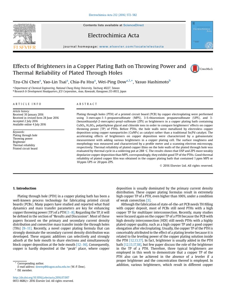 Effects of Brighteners in A Copper Plating Bath On Throwing Power | PDF ...